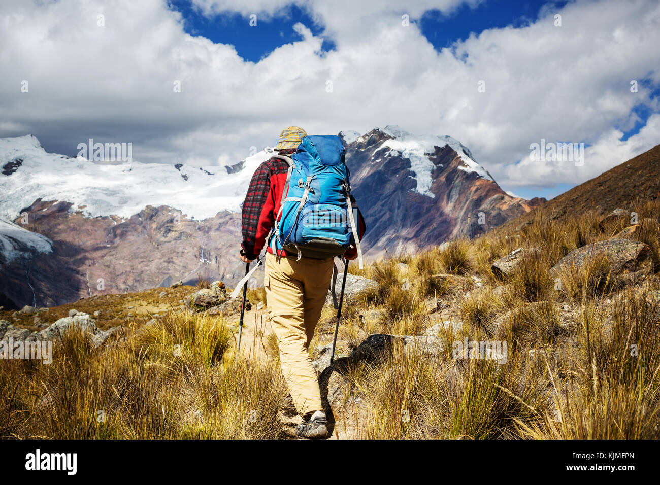 Hiking scene in Cordillera mountains, Peru Stock Photo - Alamy