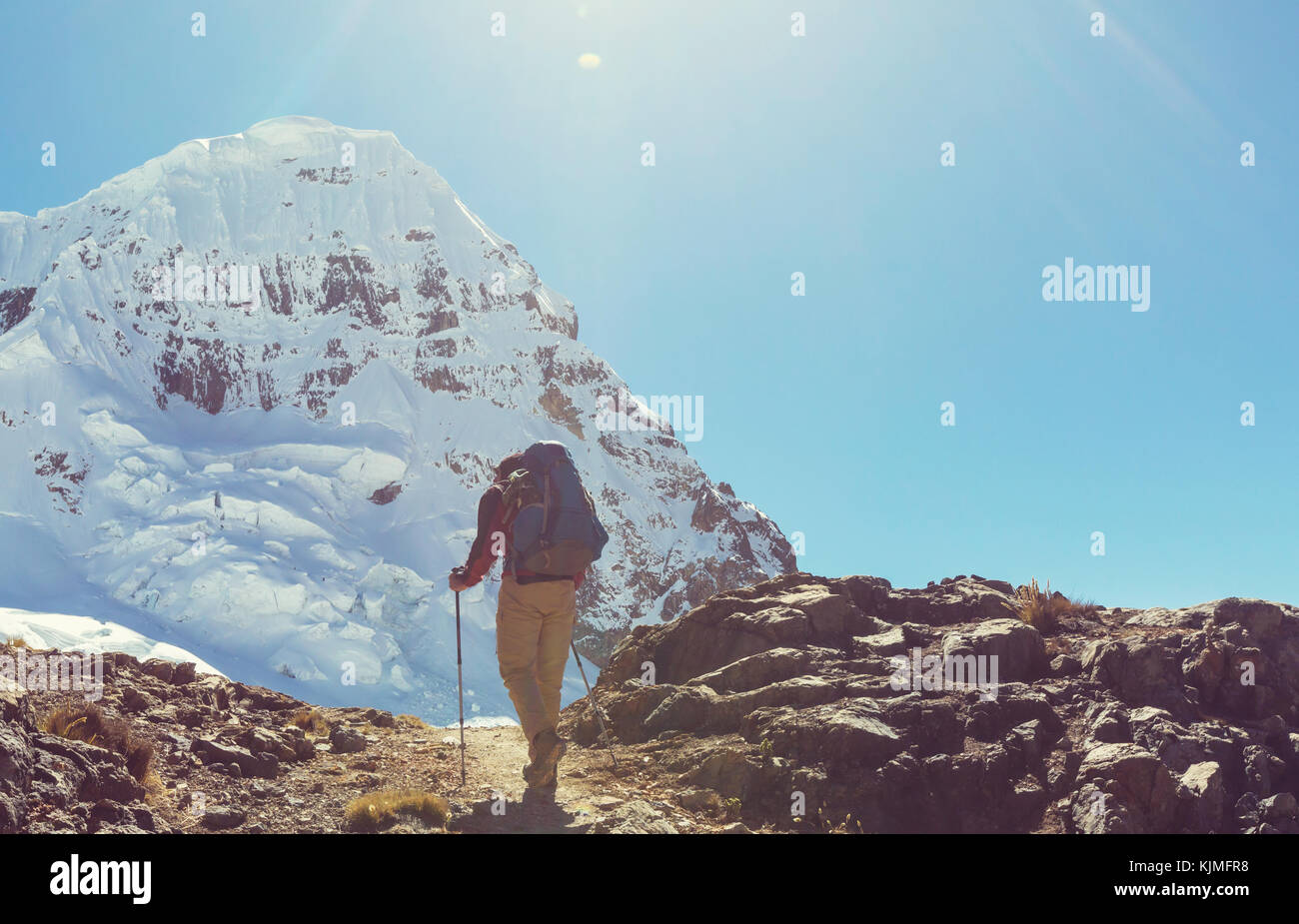 Hiking scene in Cordillera mountains, Peru Stock Photo - Alamy