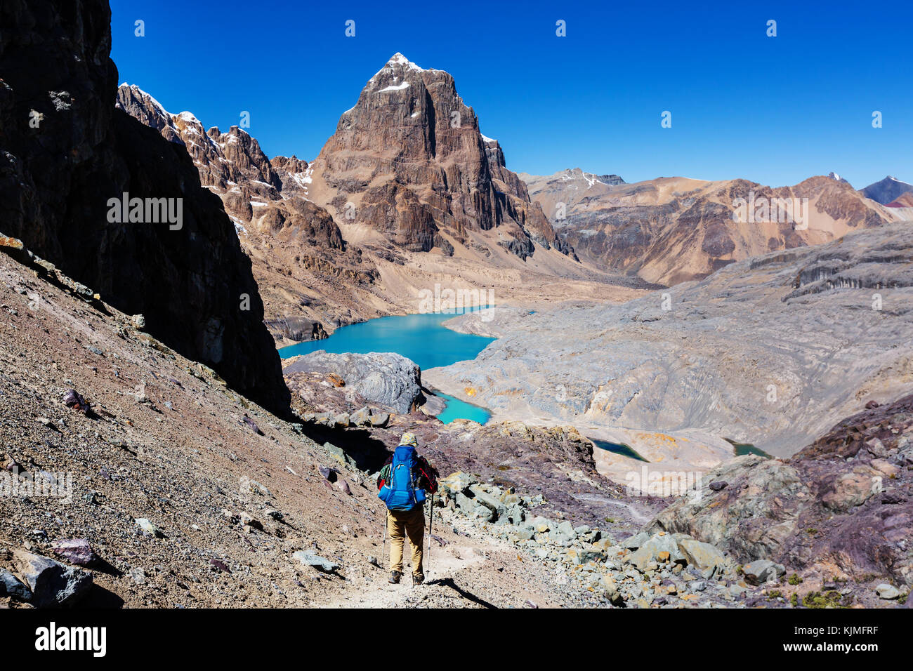 Hiking scene in Cordillera mountains, Peru Stock Photo - Alamy