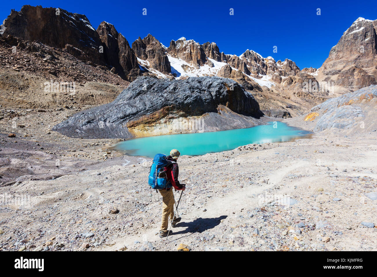 Hiking scene in Cordillera mountains, Peru Stock Photo - Alamy