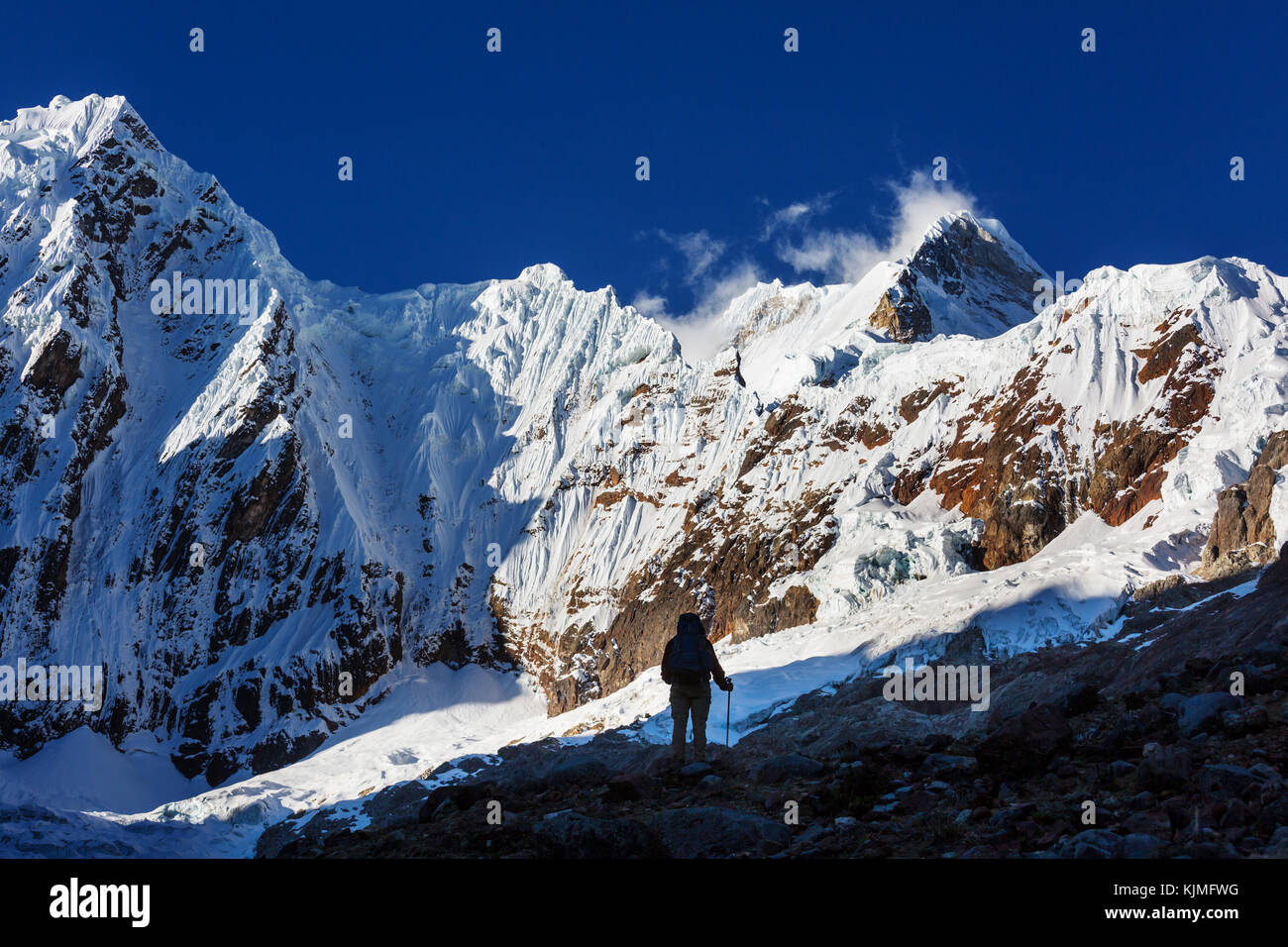 Hiking scene in Cordillera mountains, Peru Stock Photo - Alamy