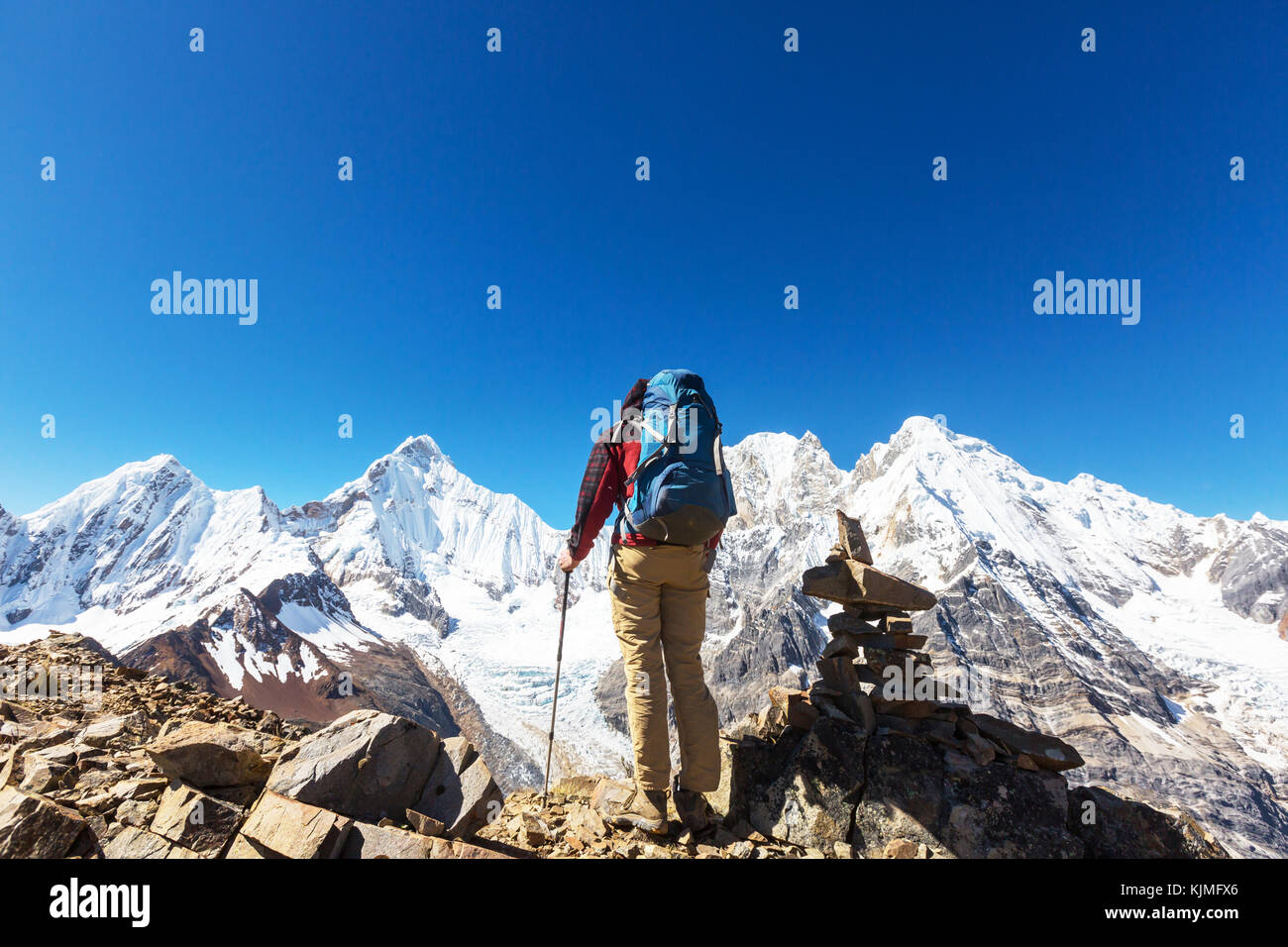Hiking scene in Cordillera mountains, Peru Stock Photo - Alamy