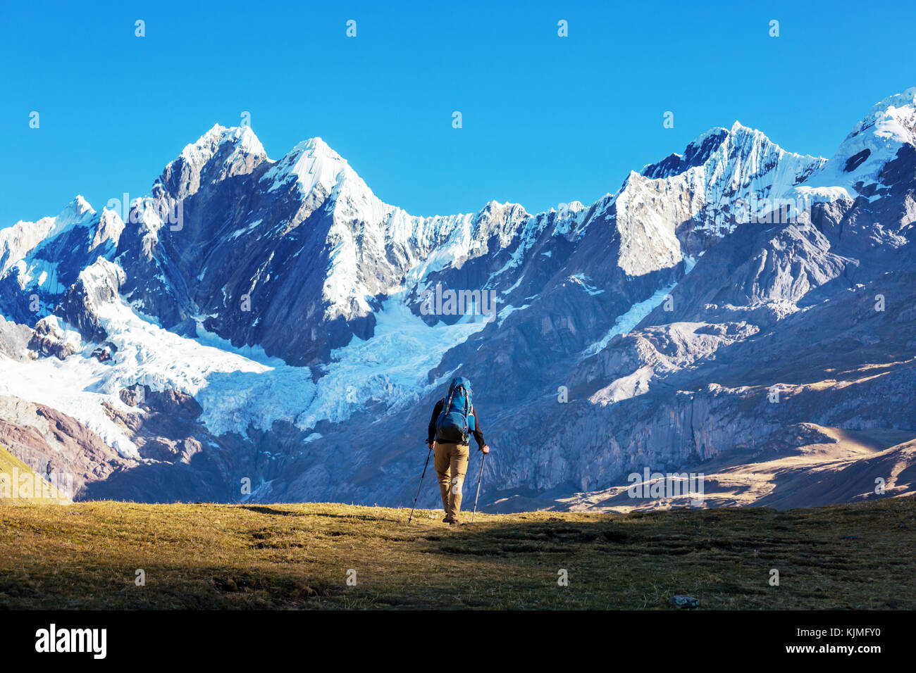 Hiking scene in Cordillera mountains, Peru Stock Photo - Alamy