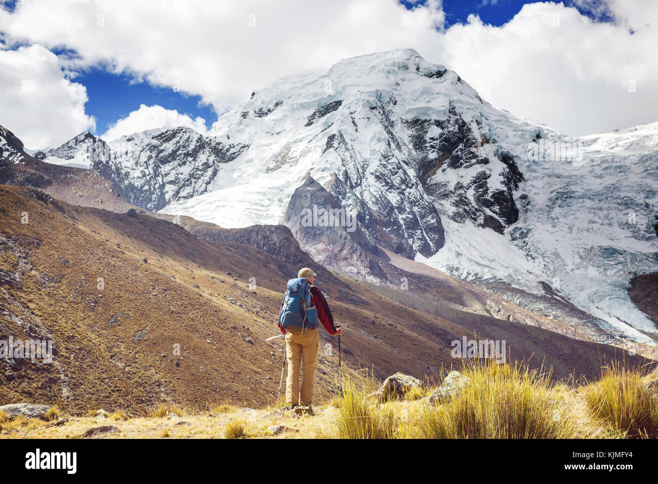 Hiking scene in Cordillera mountains, Peru Stock Photo - Alamy