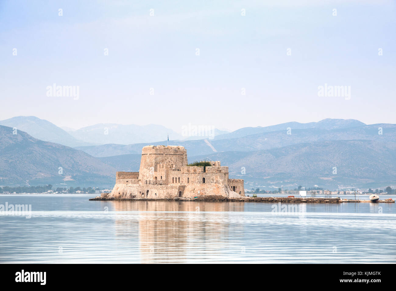 The Bourtzi water castle is a small island with a fortress at the coast ...