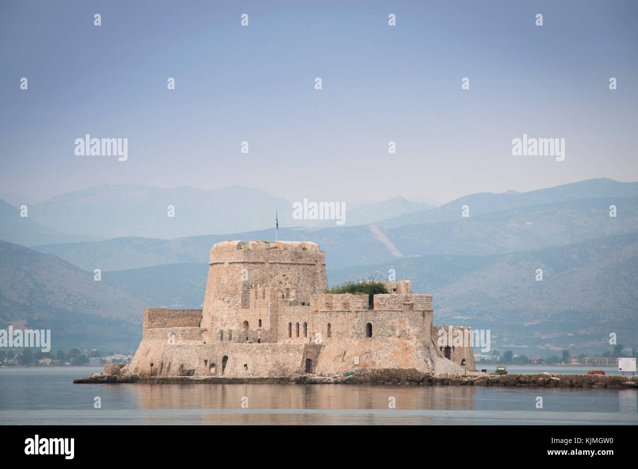 The Bourtzi water castle is a small island with a fortress at the coast ...