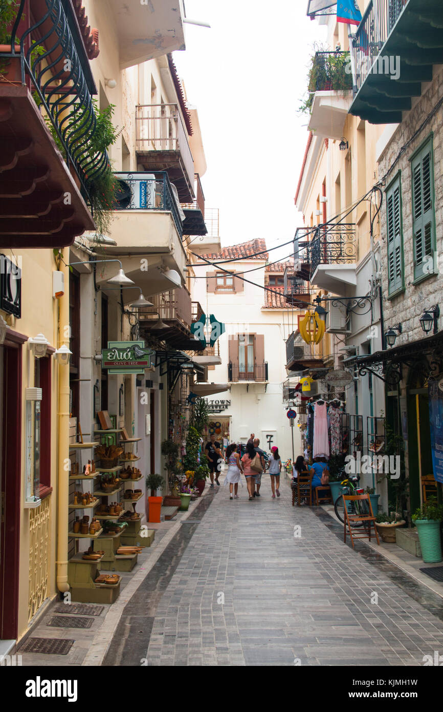 NAFPLIO, GREECE - SEPTEMBER 2017: A typical street with historical ...