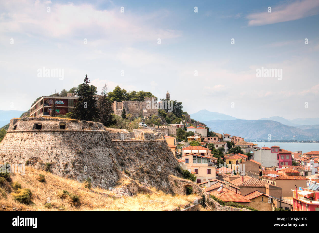 View on the magnificent Palamidi castle on a hill in the center of the ...