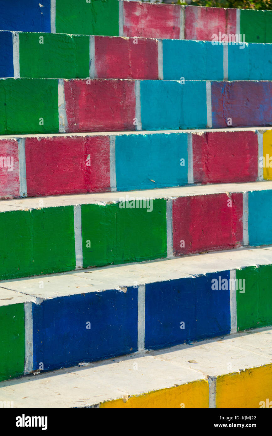 Brightly painted coloured colourful steps in Malta. (91 Stock Photo - Alamy