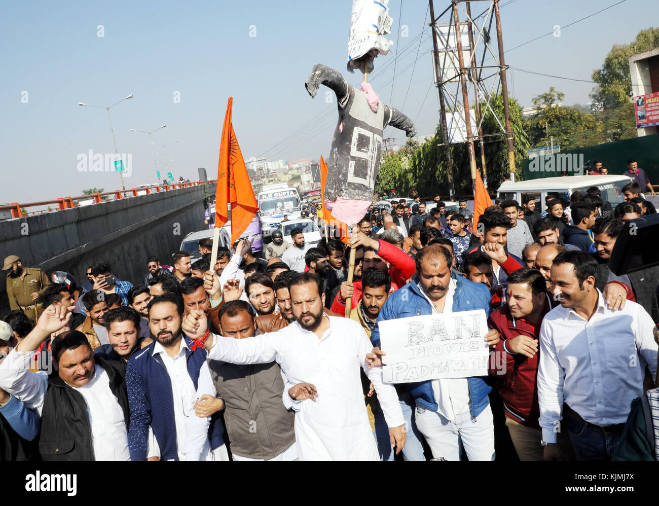 Jammu, India. 24th Nov, 2017. Members of India's Rajput community shout ...