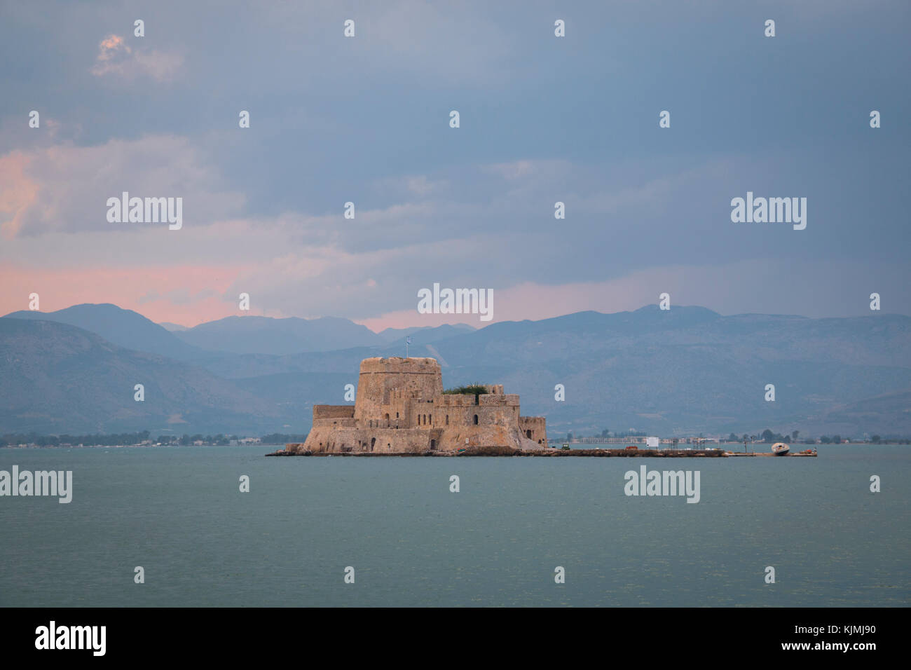 The Bourtzi water castle is a small island with a fortress at the coast ...