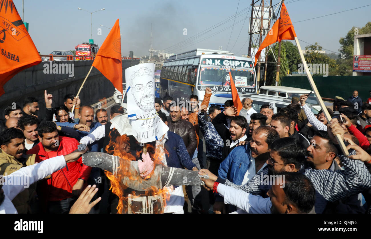Jammu, India. 24th Nov, 2017. Members of India's Rajput community shout ...