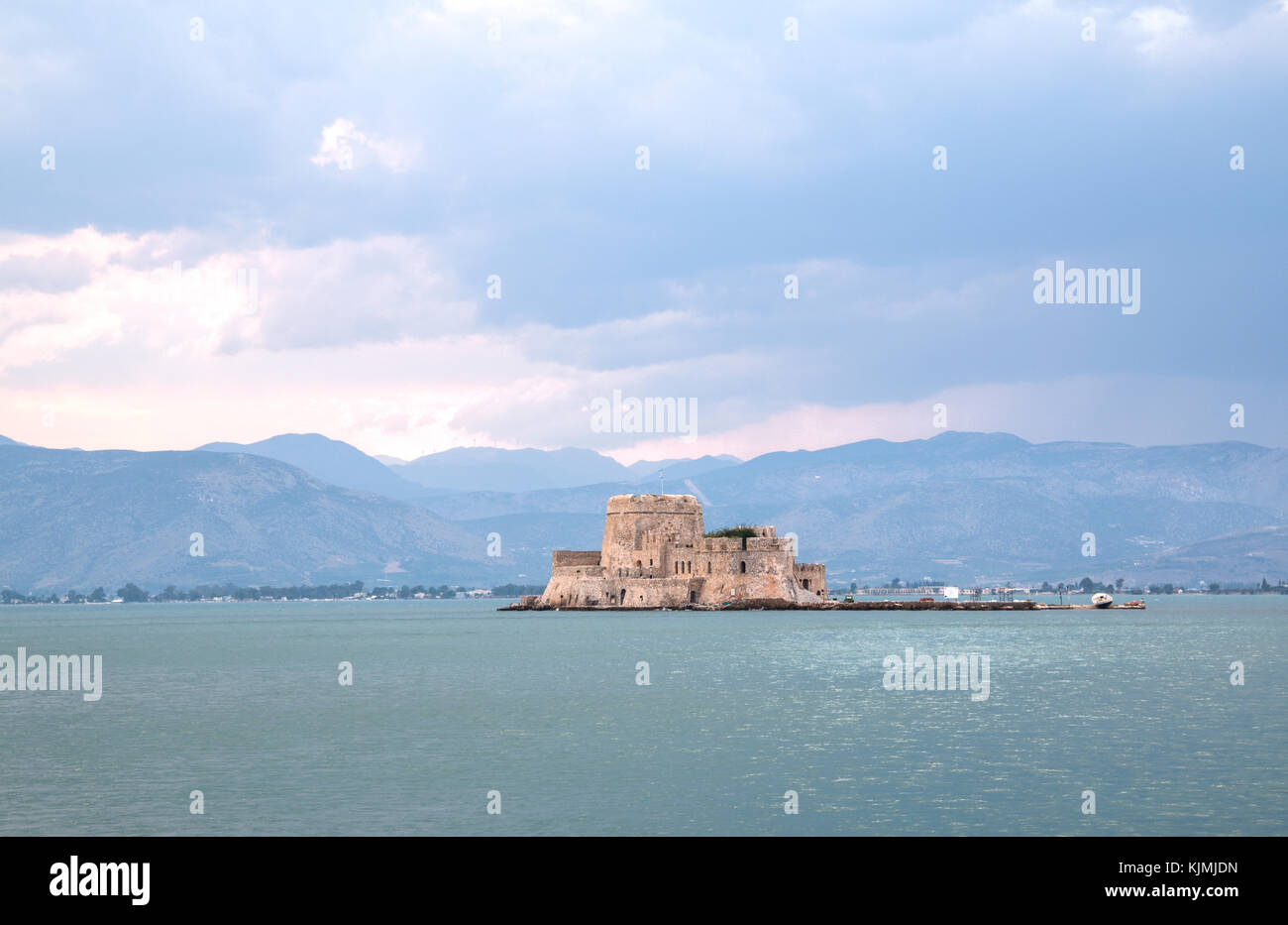 The Bourtzi water castle is a small island with a fortress at the coast ...