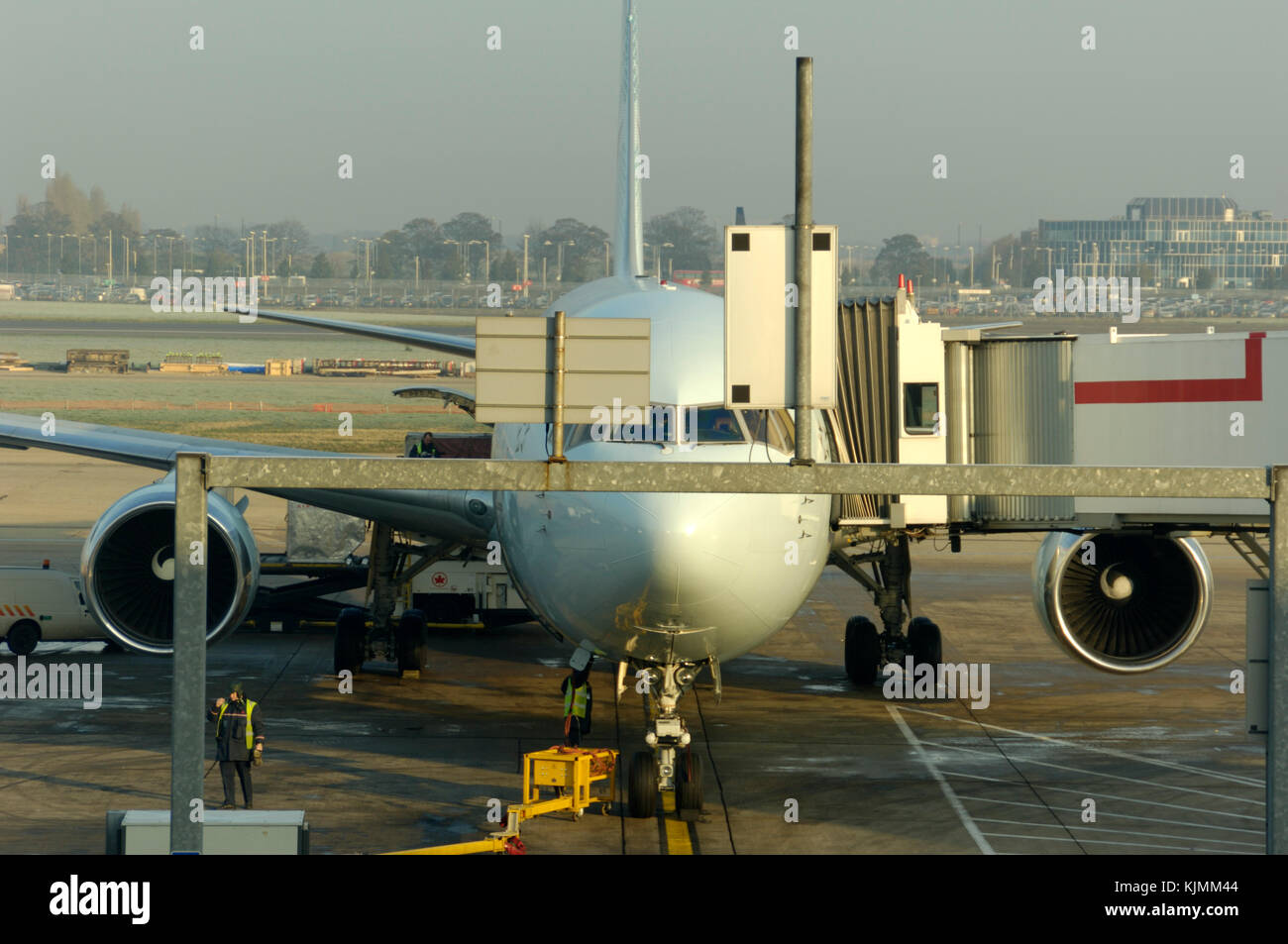 Boeing 767 parked at stand Terminal3 with AGNIS guidance system in the ...