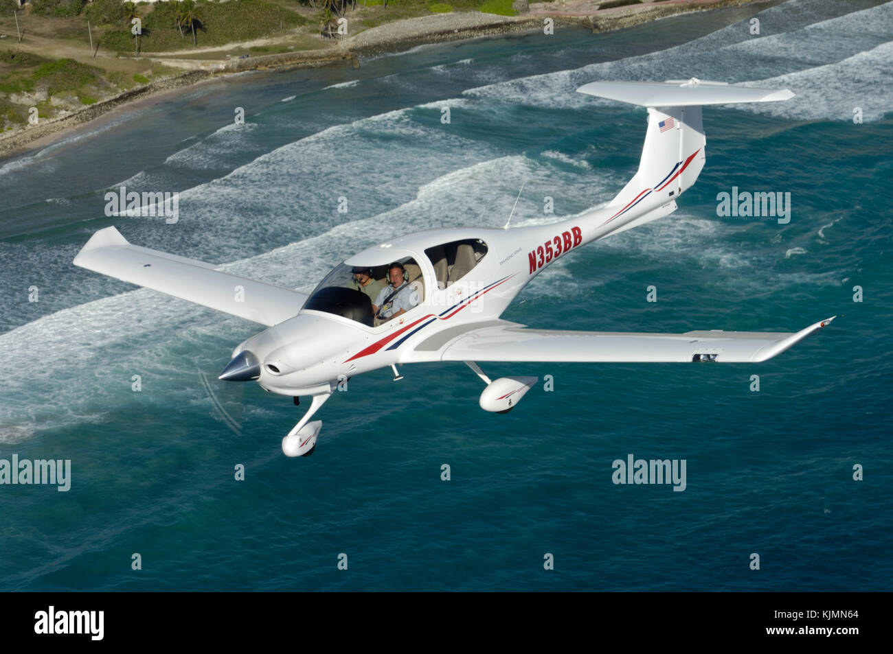 a Diamond DA-40 Diamond Star flying over the Saint Croix, USA USVI ...