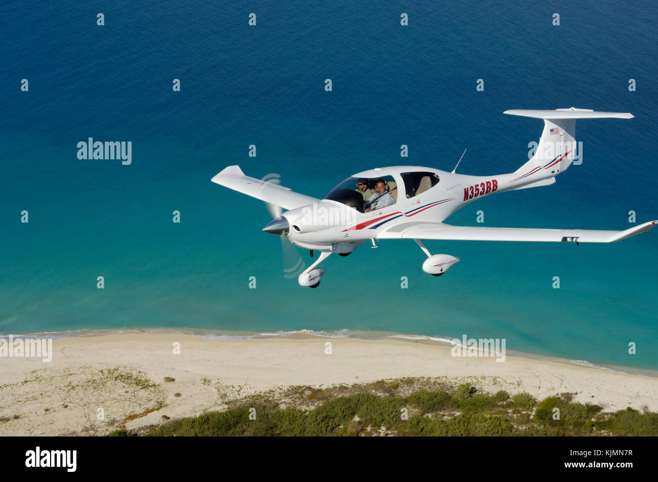 a Diamond DA-40 Diamond Star flying over the Saint Croix, USA USVI ...