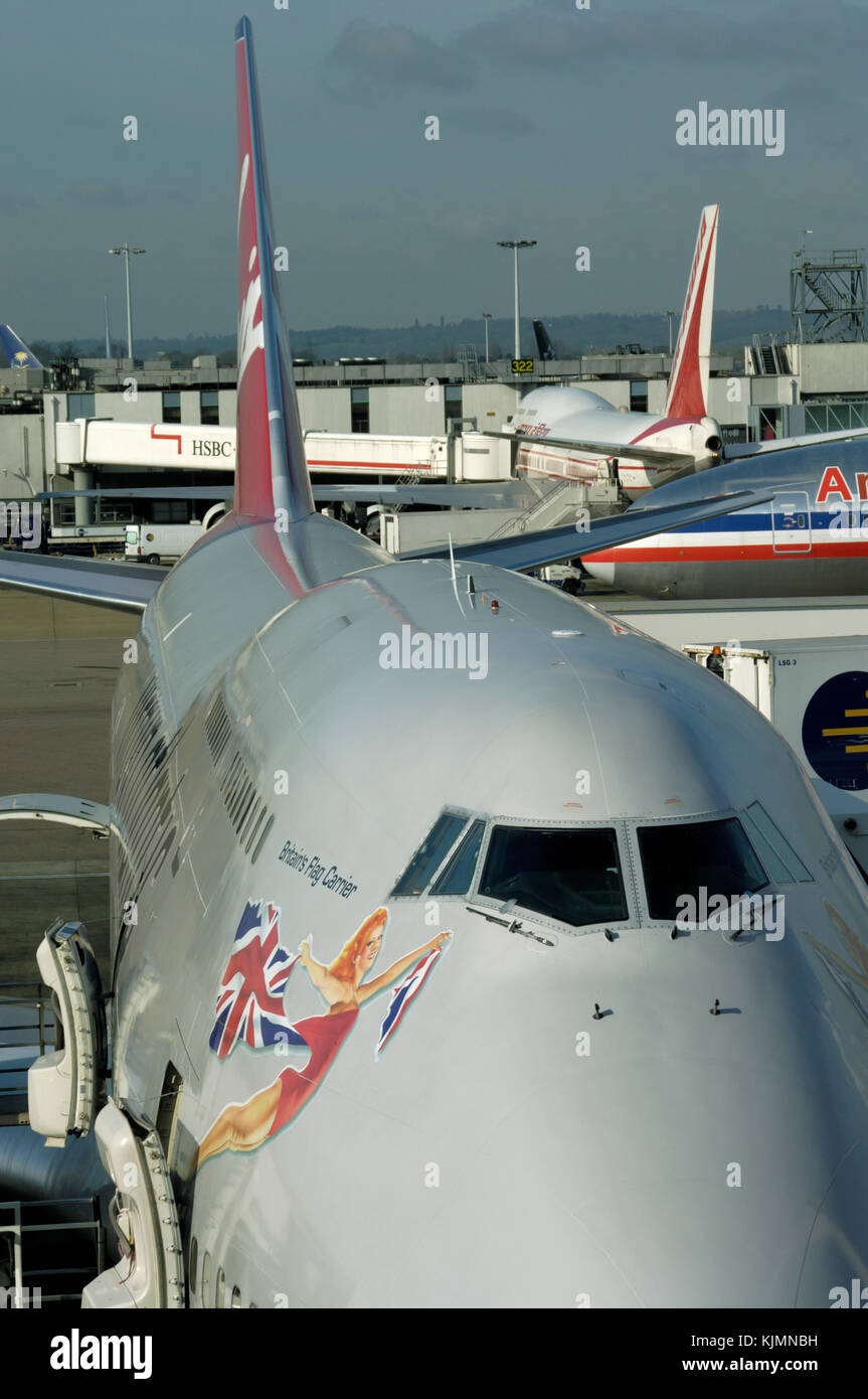 Virgin Atlantic Airways Boeing 747-400 at the gate at Terminal3 with an ...