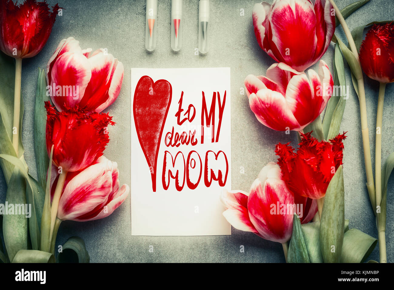 Mothers Day Greeting card with text lettering To my dear mom, pencil ...