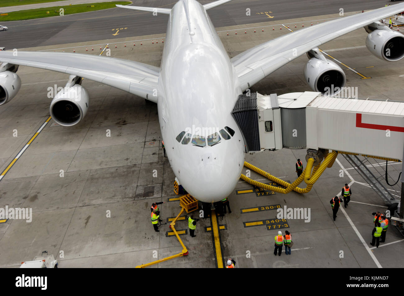 parked at gate with jetway at Pier 6 Terminal3, first visit of an A380 ...