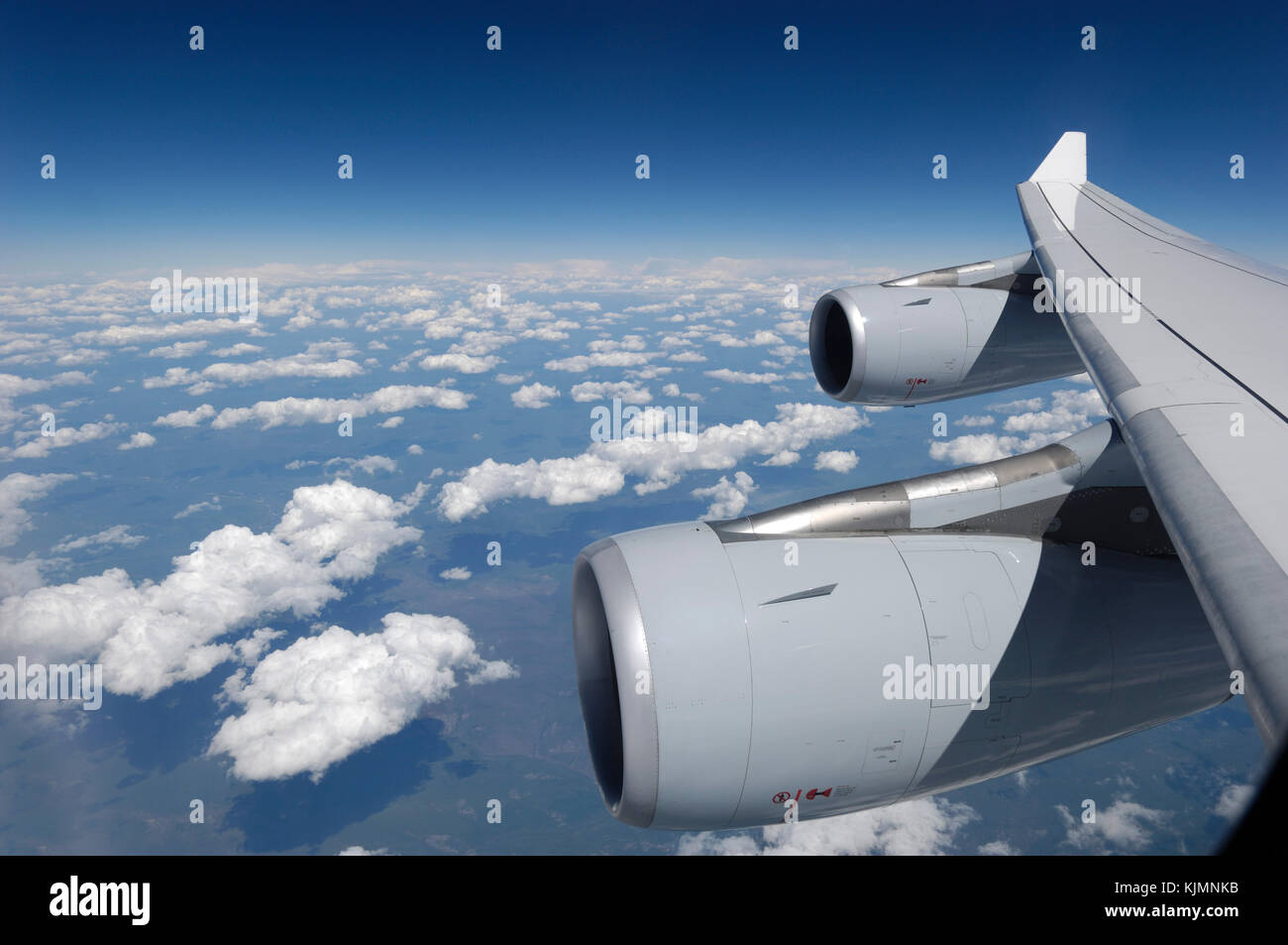 CFM56-5C2 engine cowlings of the Lufthansa Airbus A340-300 flying over ...