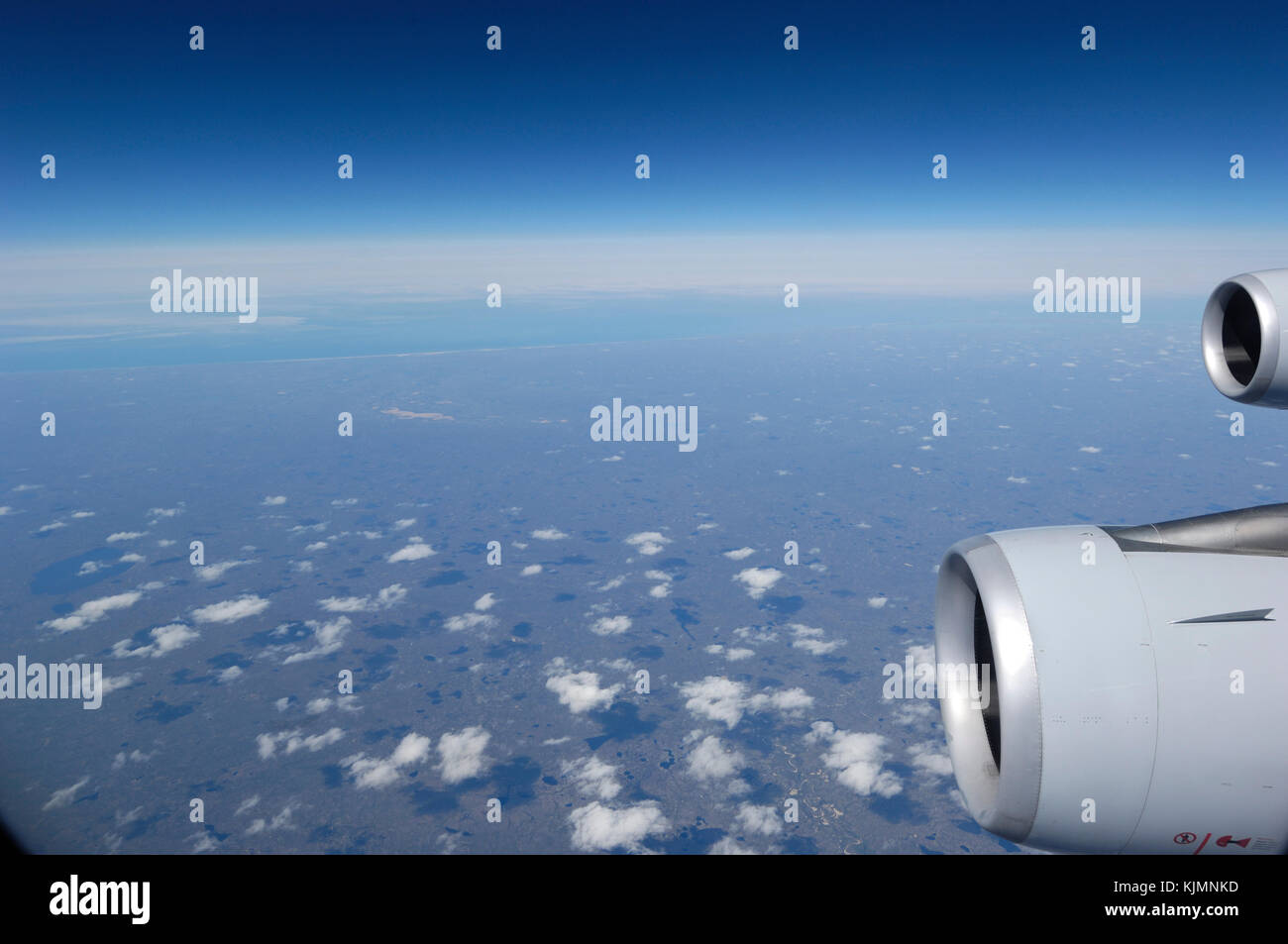 CFM56-5C2 engine cowlings of the Lufthansa Airbus A340-300 flying over ...