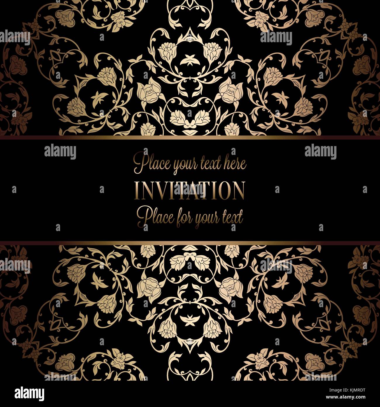 Vintage baroque Wedding Invitation template with damask background ...
