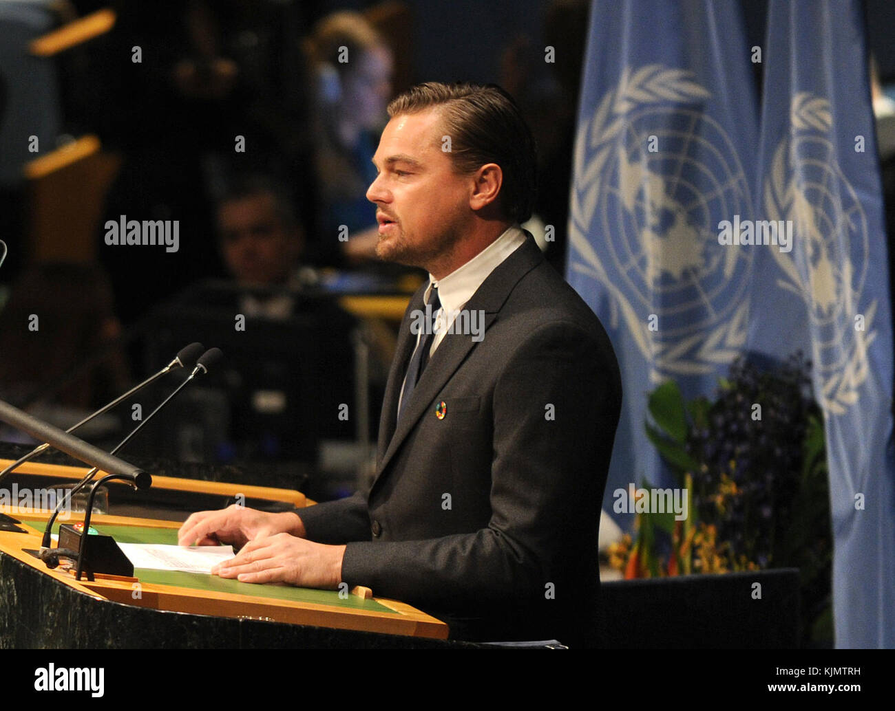 NEW YORK, NY - APRIL 22: Actor/activist Leonardo DiCaprio speaks during ...