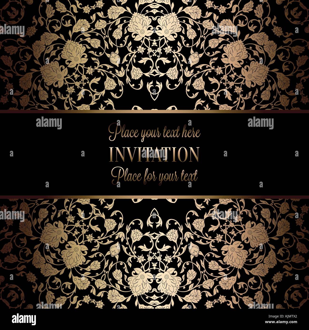 Vintage baroque Wedding Invitation template with damask background ...