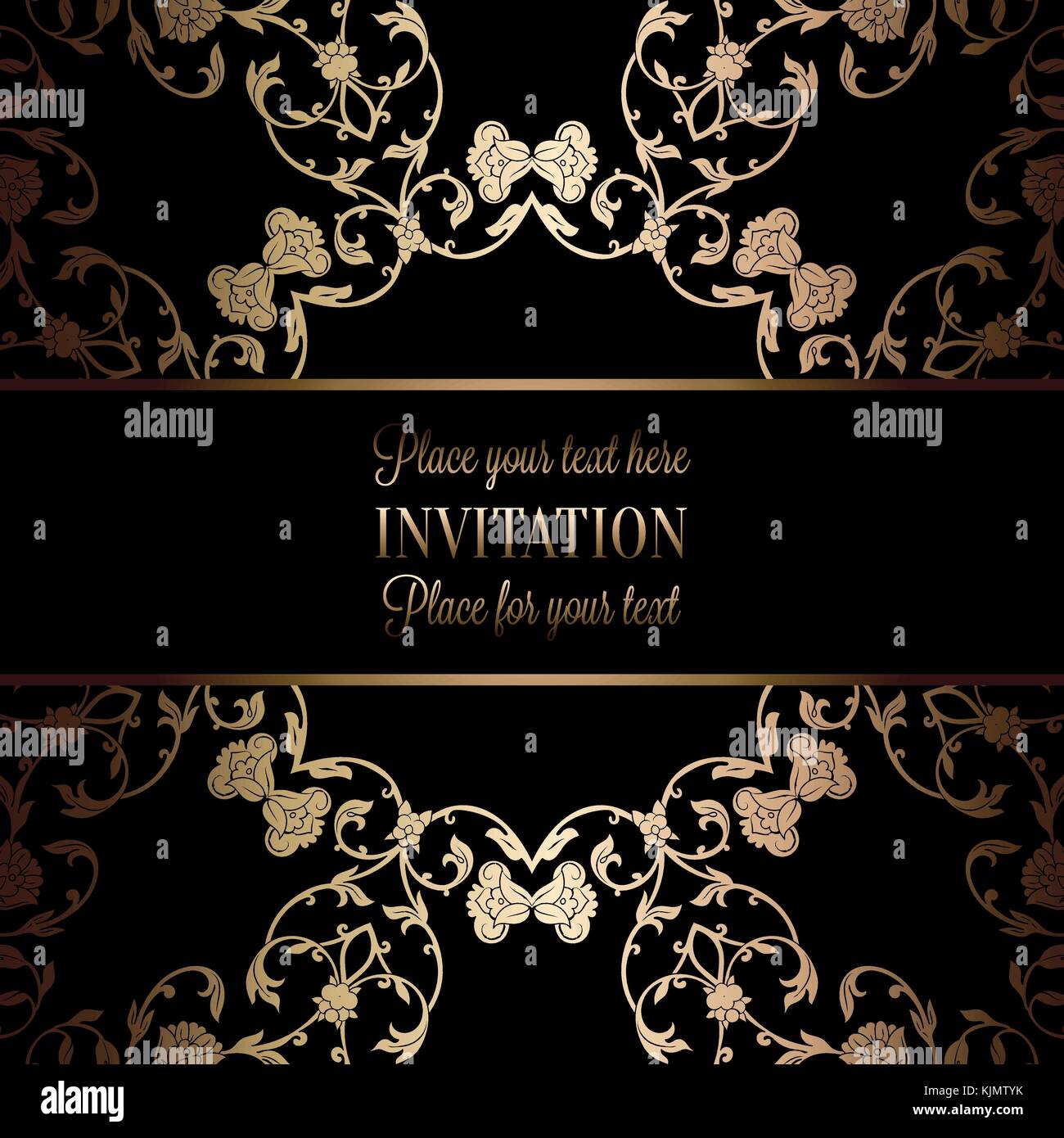 Vintage baroque Wedding Invitation template with damask background ...