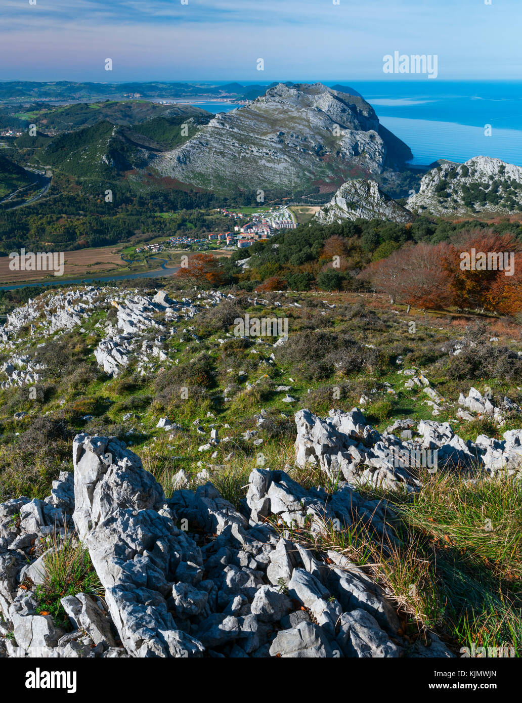 View of Mount Candina from Mount Cerredo, Beech forest in autumn at ...
