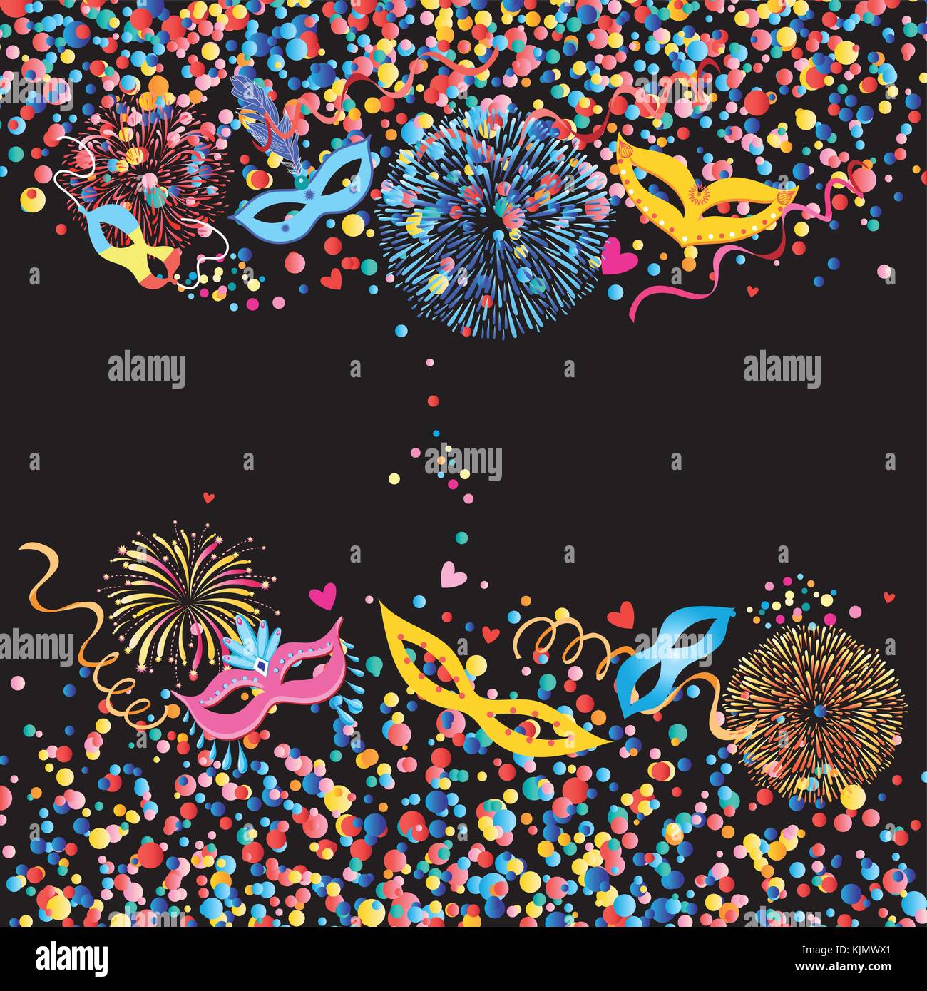 Vector colorful round confetti and fancy masquerade masks isolated on ...