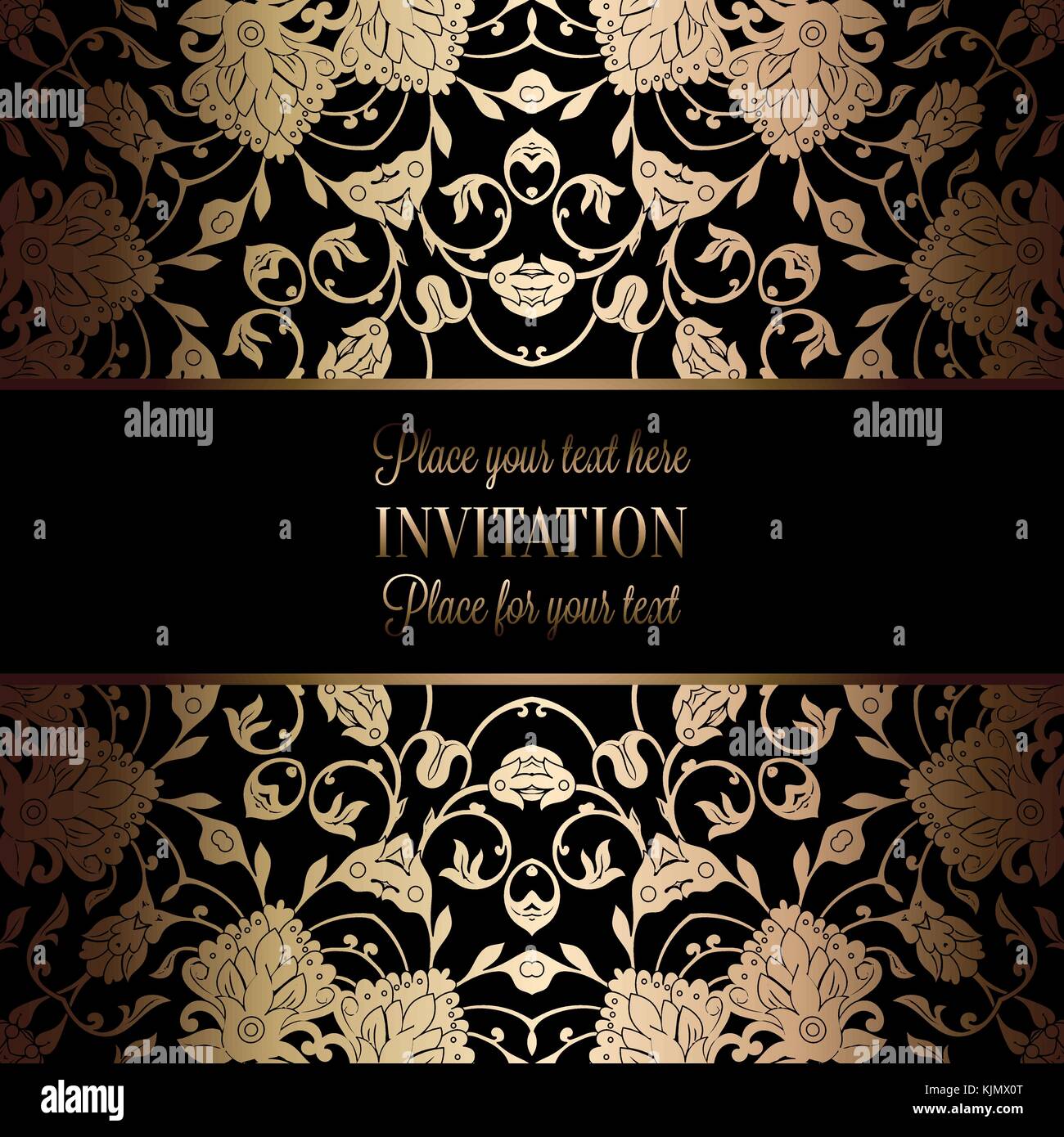 Vintage baroque Wedding Invitation template with damask background ...
