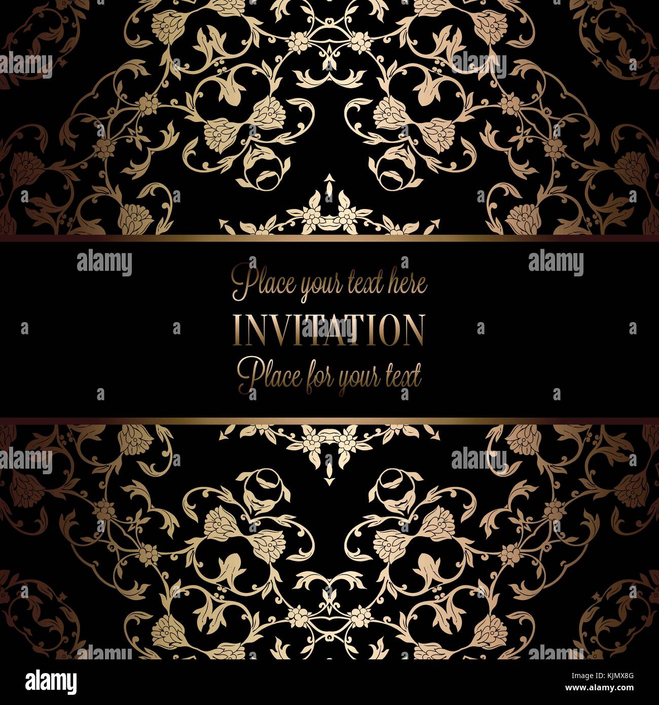 Vintage baroque Wedding Invitation template with damask background ...