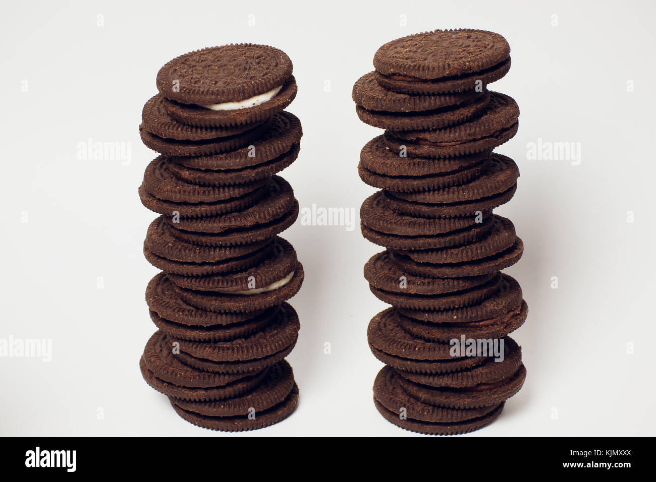 chocolate cookies stacked served milk brown snack Stock Photo - Alamy