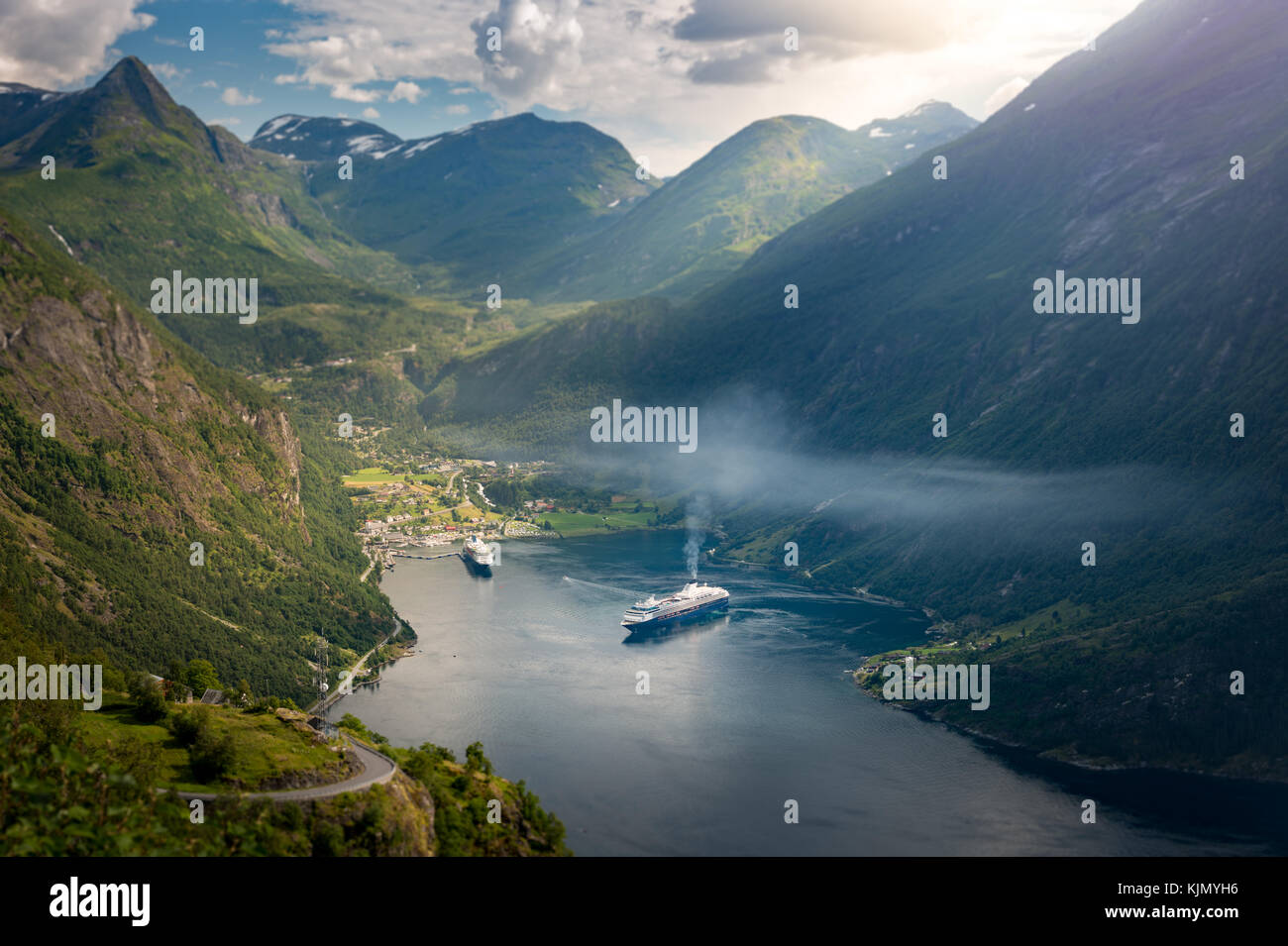 Cruise ships in waters of fiord, Norway, Scandinavia, Europe. High ...