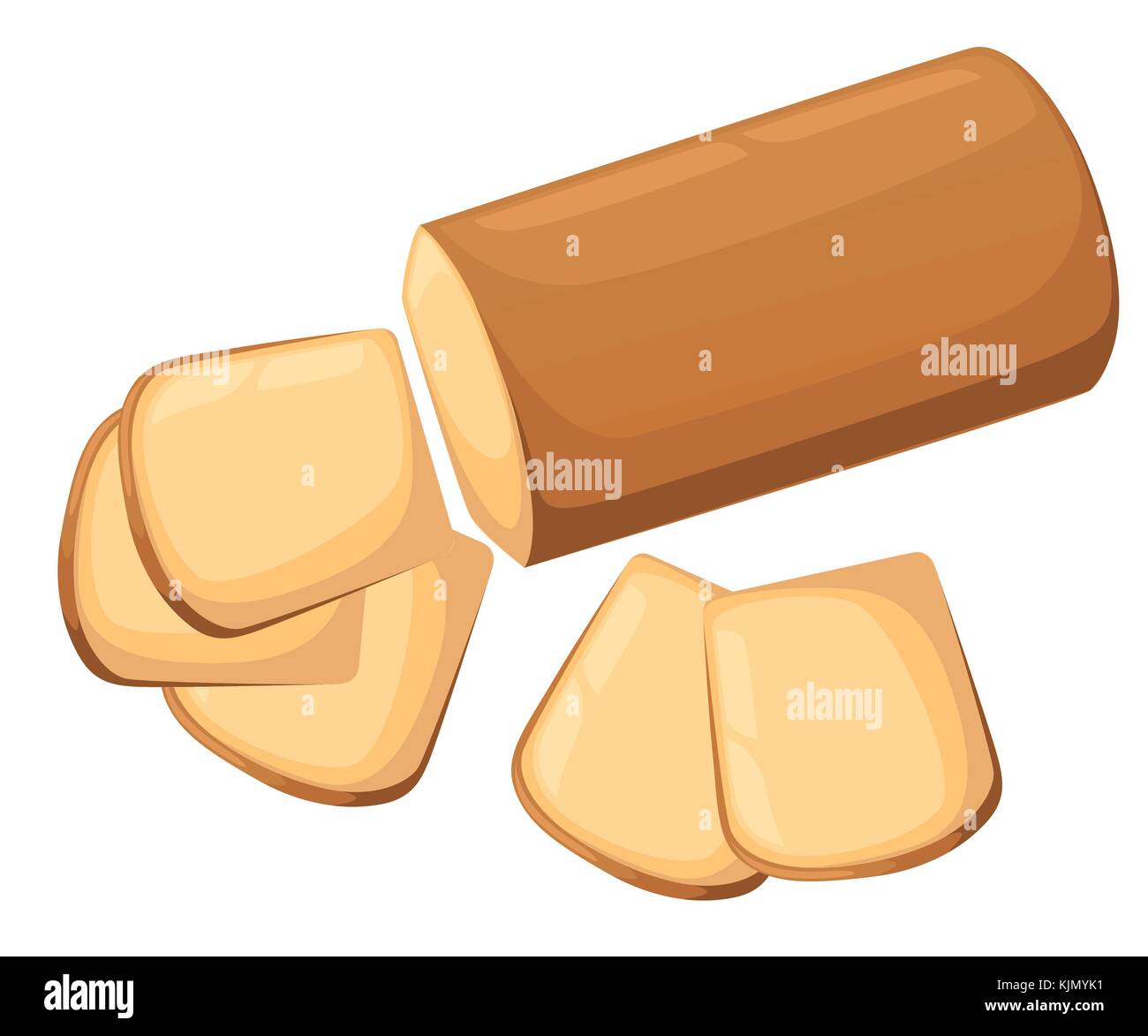 White bread loaf and sliced on a white background. Vector illustration ...
