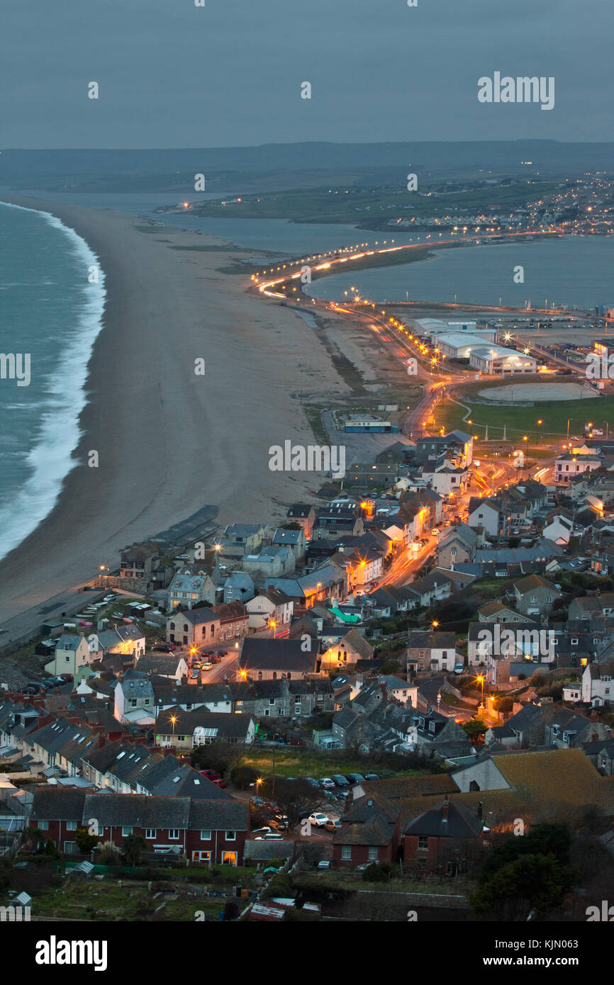 Underhill (Chiswell) at Portland at dawn showing car headlight trails ...