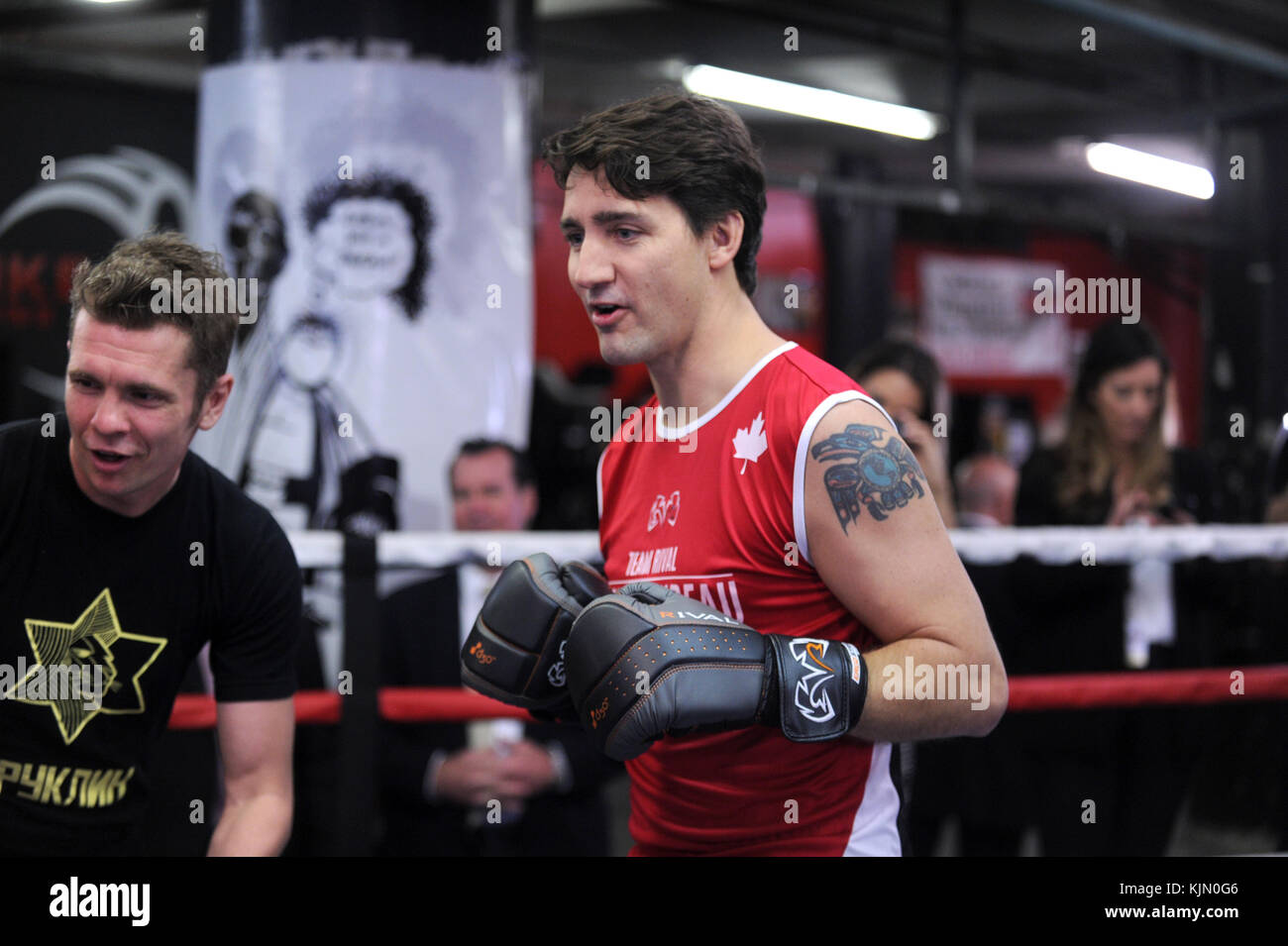 NEW YORK, NY - APRIL 21: Prime Minister of Canada Justin Trudeau boxing ...