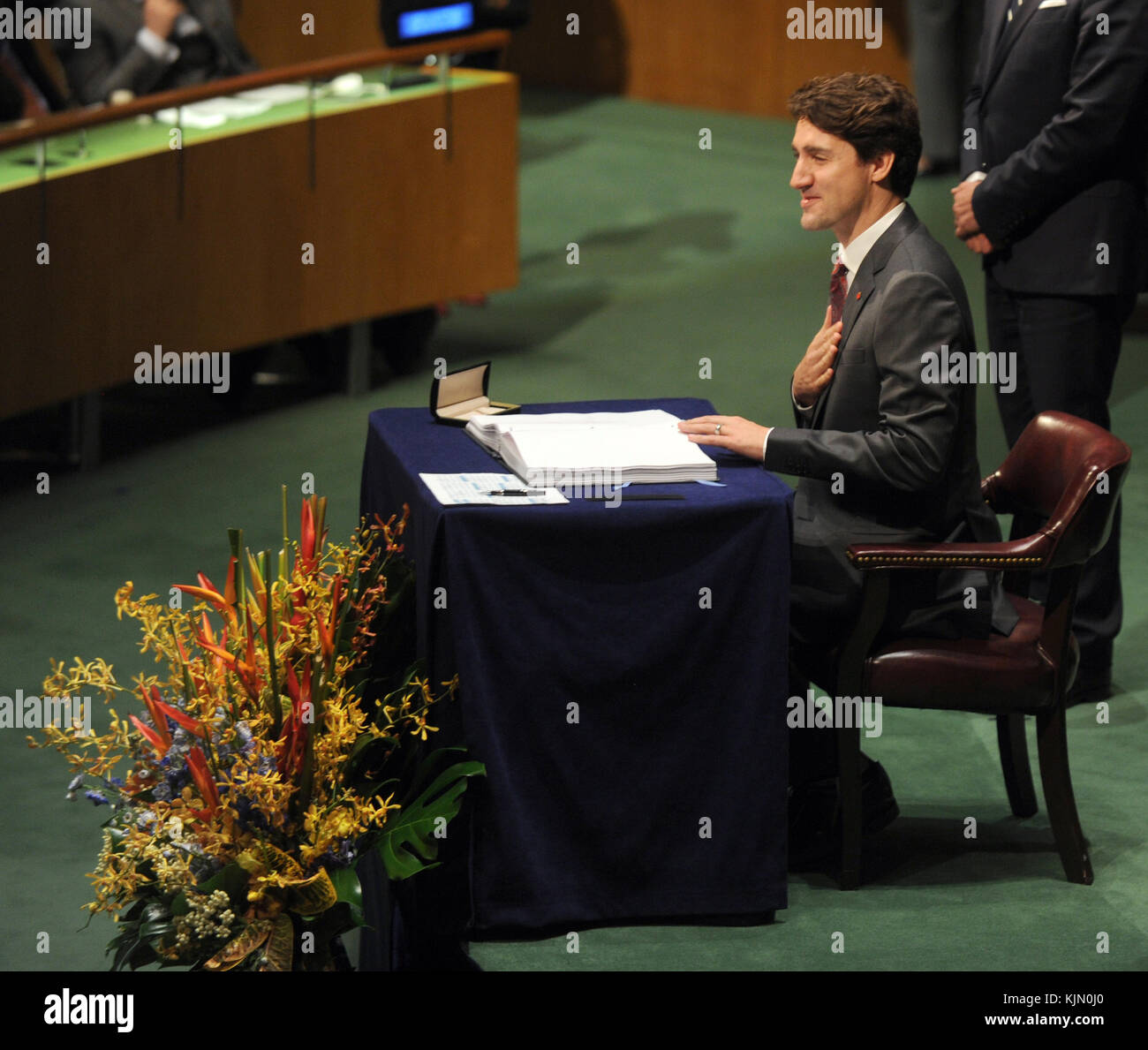 NEW YORK, NY - APRIL 22: Prime Minister of Canada Justin Trudeau speaks ...