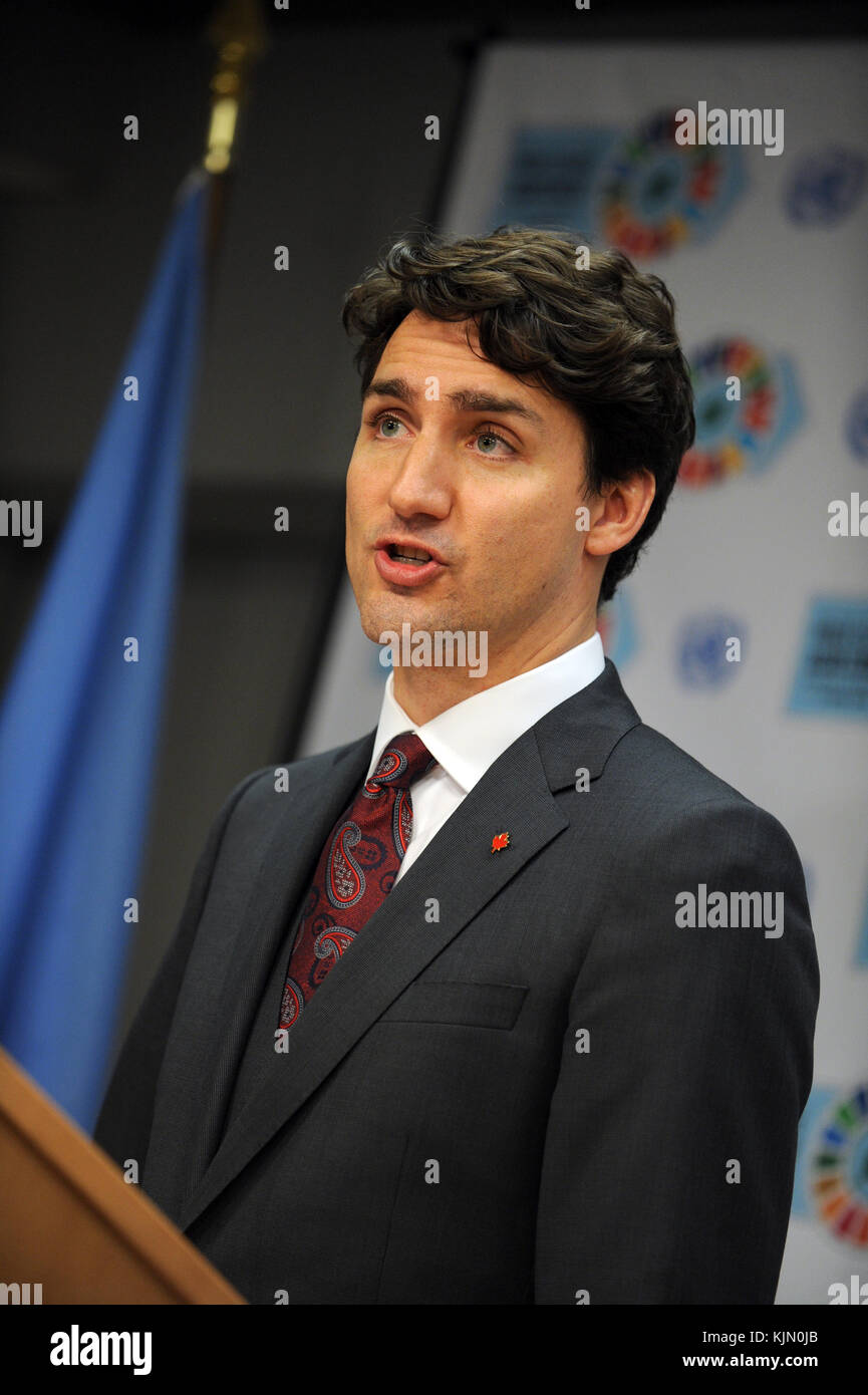 NEW YORK, NY - APRIL 22: Prime Minister of Canada Justin Trudeau speaks ...