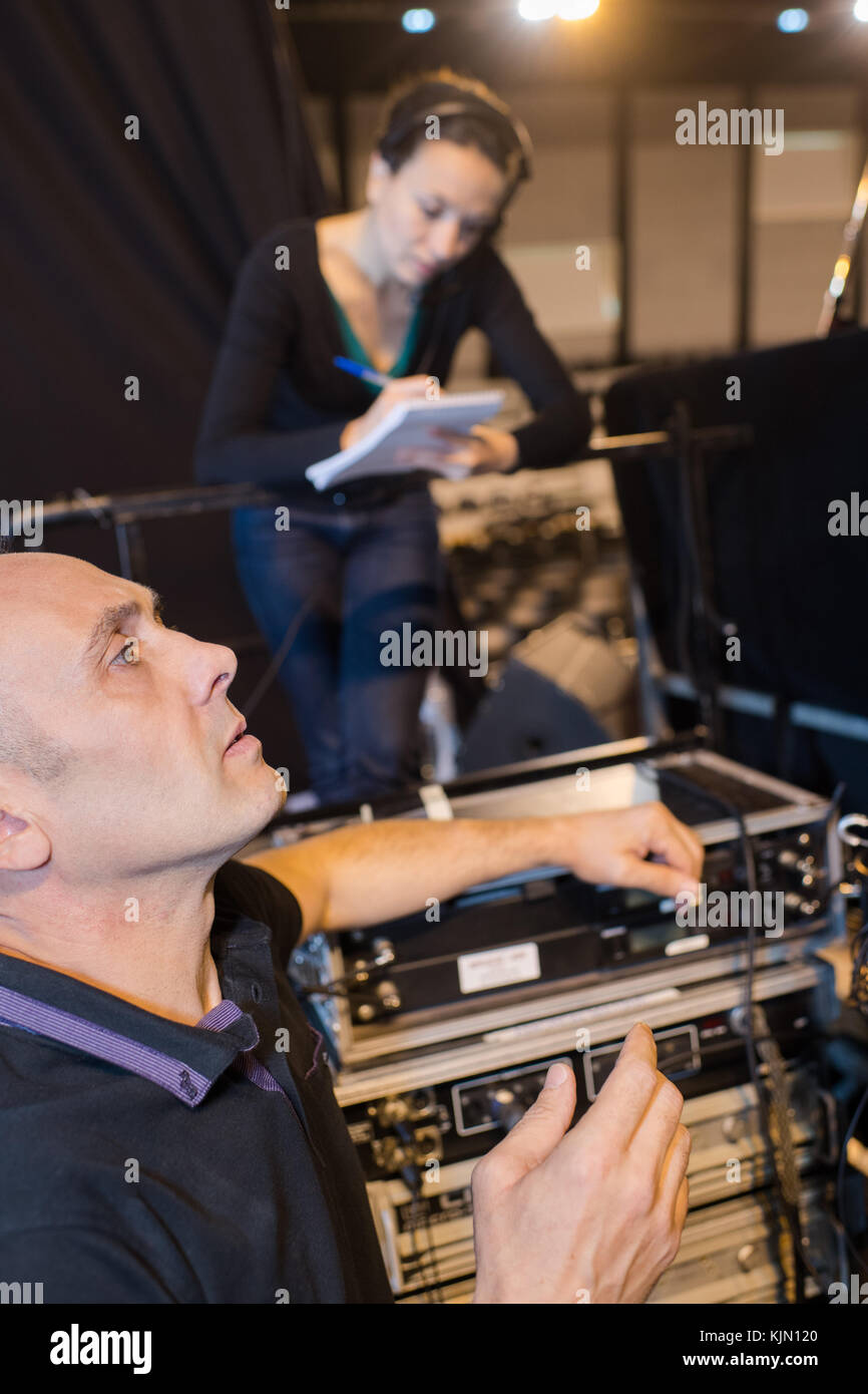 sound engineer on recording studio background Stock Photo - Alamy