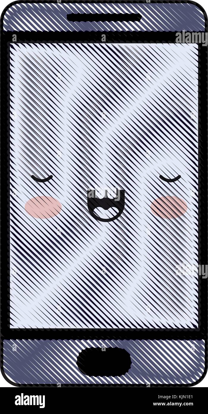 kawaii smartphone in colored crayon silhouette Stock Vector Image & Art ...