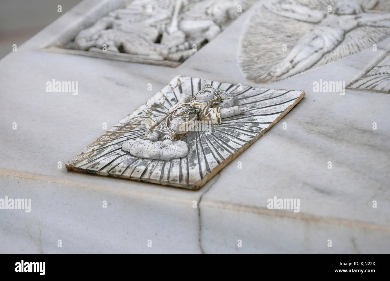 A carved figure on a headstone in the Roman Catholic Franciscan ...