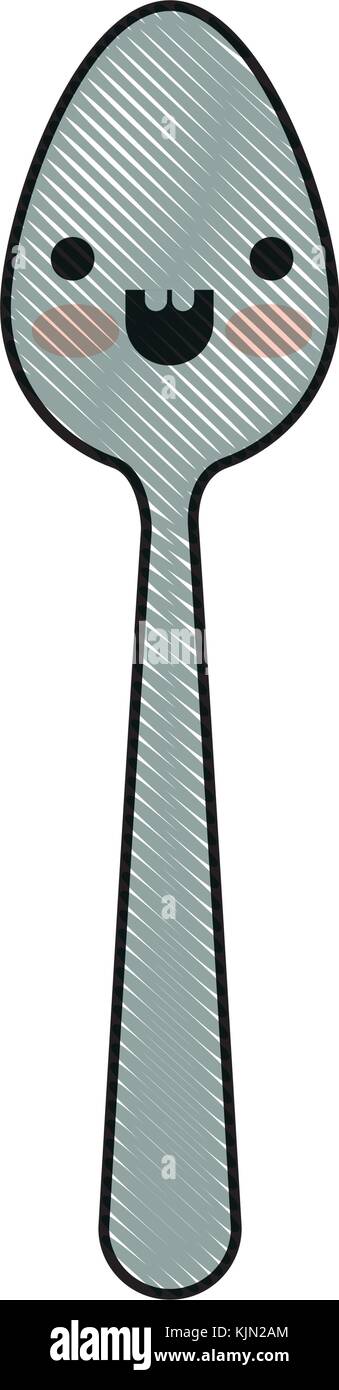 kawaii spoon expression in colored crayon silhouette Stock Vector Image ...