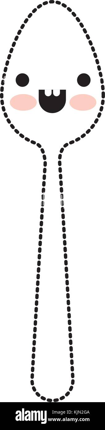 kawaii spoon expression in black dotted silhouette Stock Vector Image ...