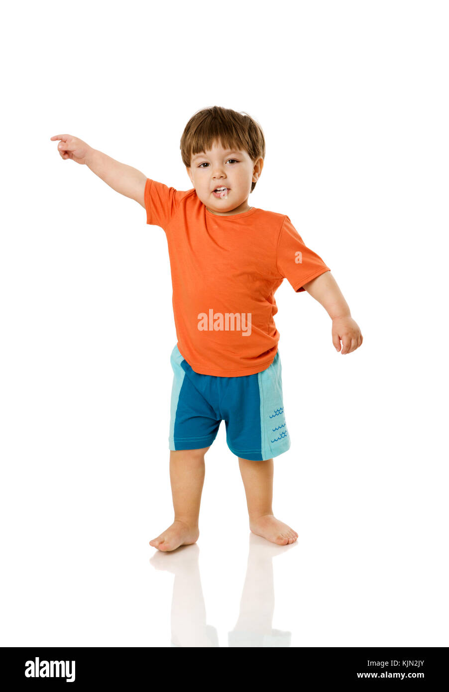 Two years boy standing pointing up isolated on white Stock Photo - Alamy