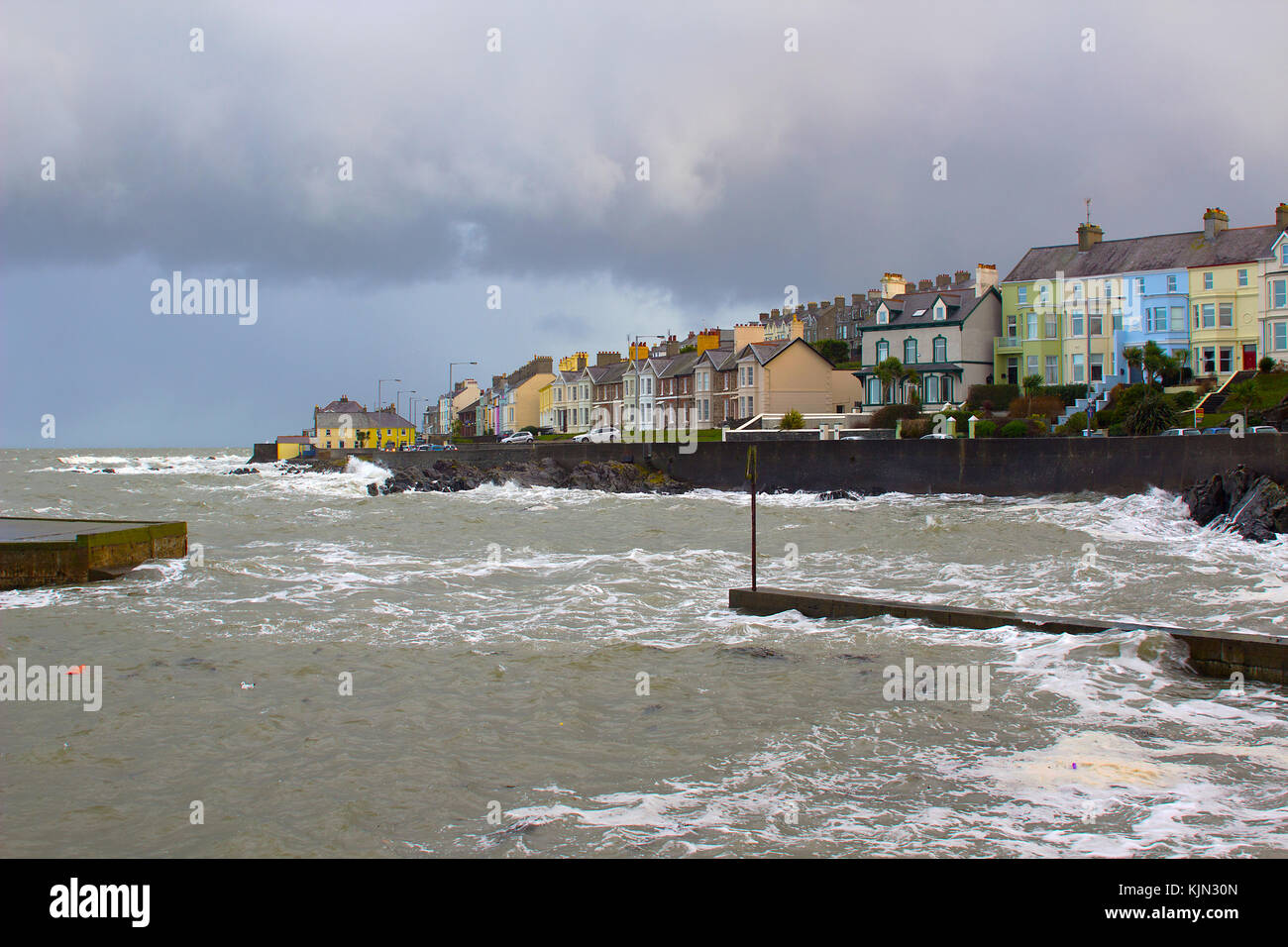 A fierce storm in the Irish Sea batters the coastal entrance to the ...