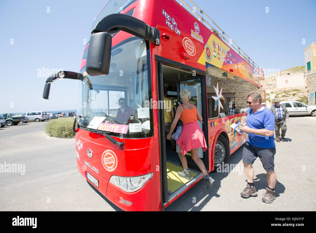 ISLAND OF MALTA, EUROPE - NOVEMBER 15, 2015 . Road sightseeing bus ...