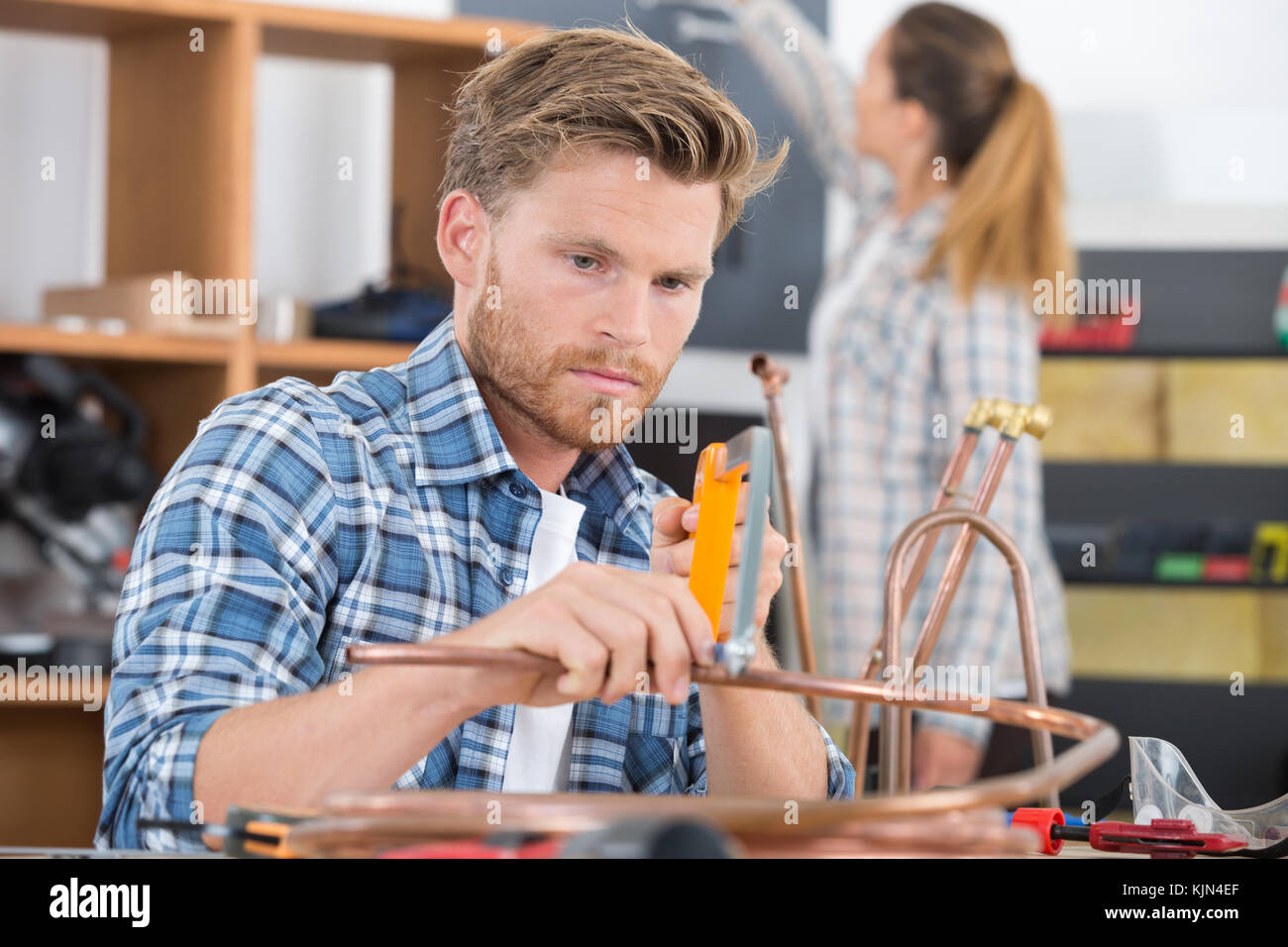 worker cutting the copper pipe of air conditioner Stock Photo - Alamy