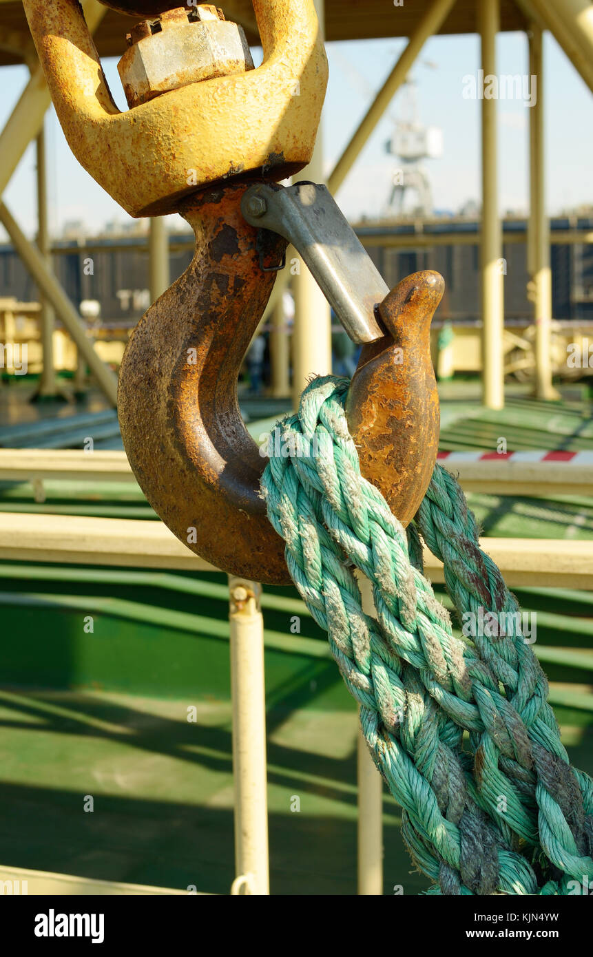 The powerful metal hook attaching heavy loads and lift them up Stock ...